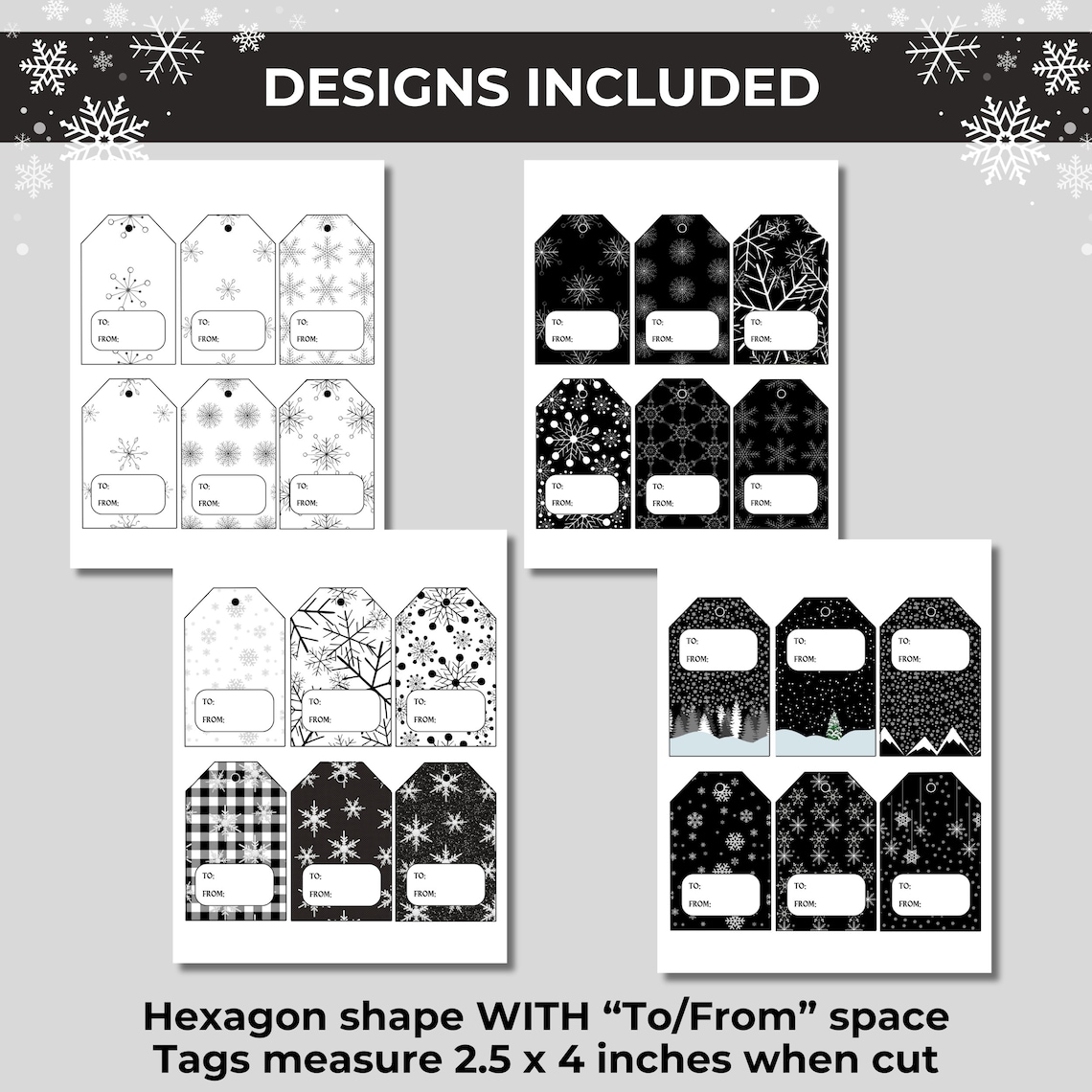 Black and White Christmas Tags Printable Christmas Gift Tags - Etsy