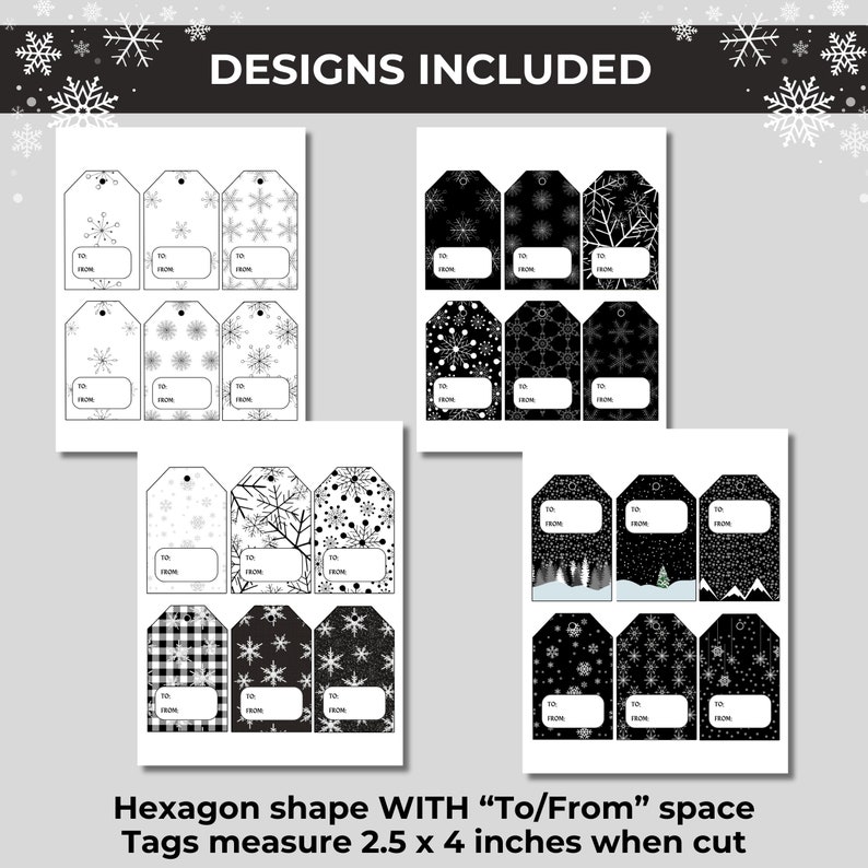 Black and White Christmas Tags, Printable Christmas Gift Tags ...