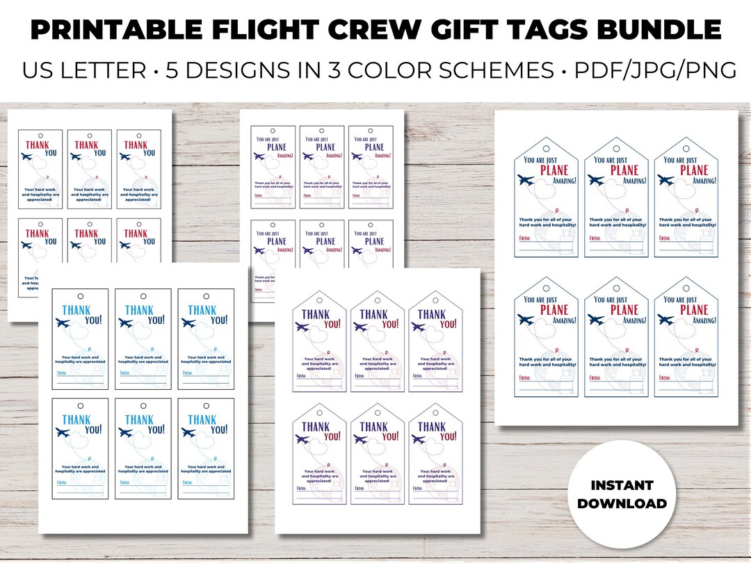 Flight Crew Gift Tags Flight Attendant Thank You Printable - Etsy