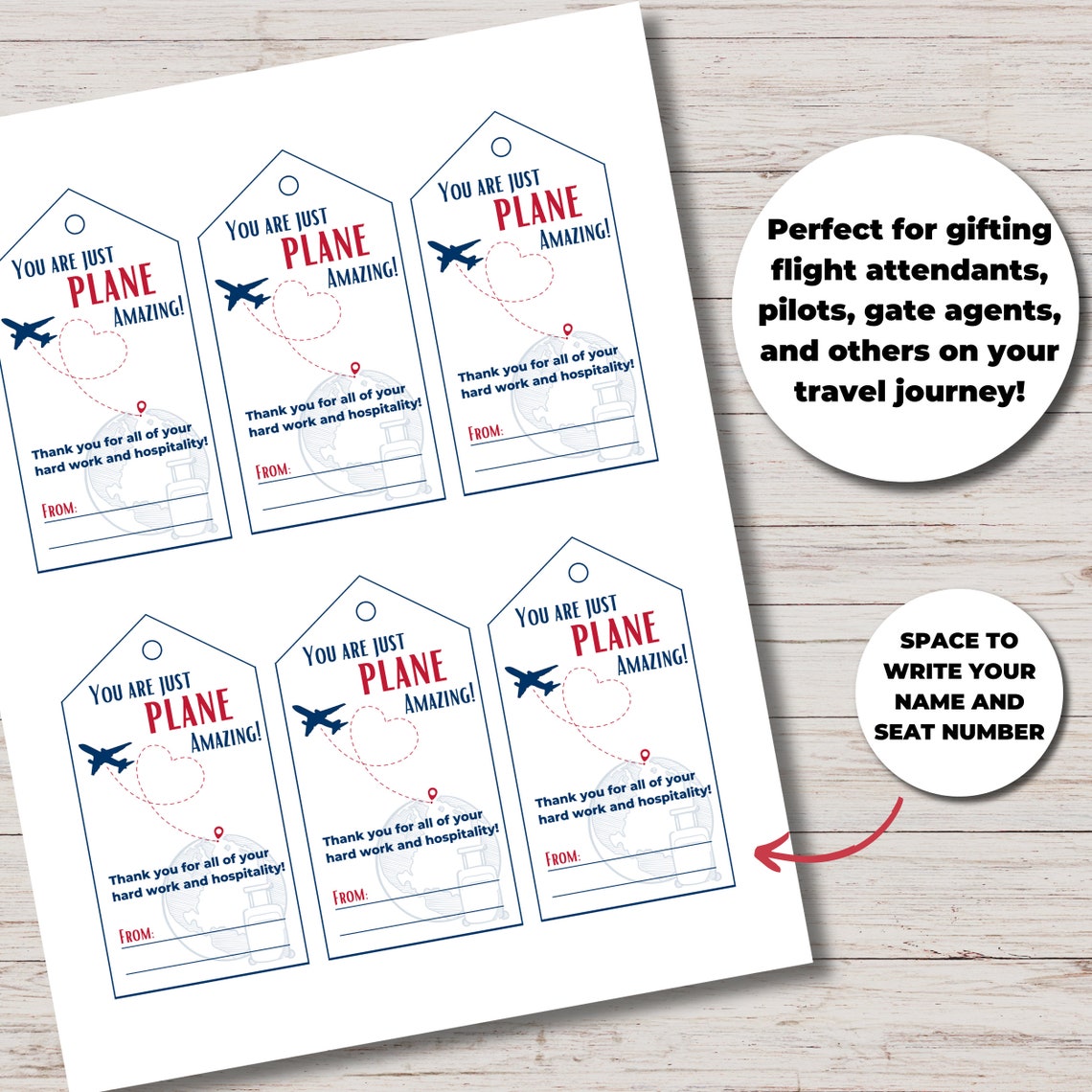 Flight Crew Gift Tags, Flight Attendant Thank You, Printable Thank You ...