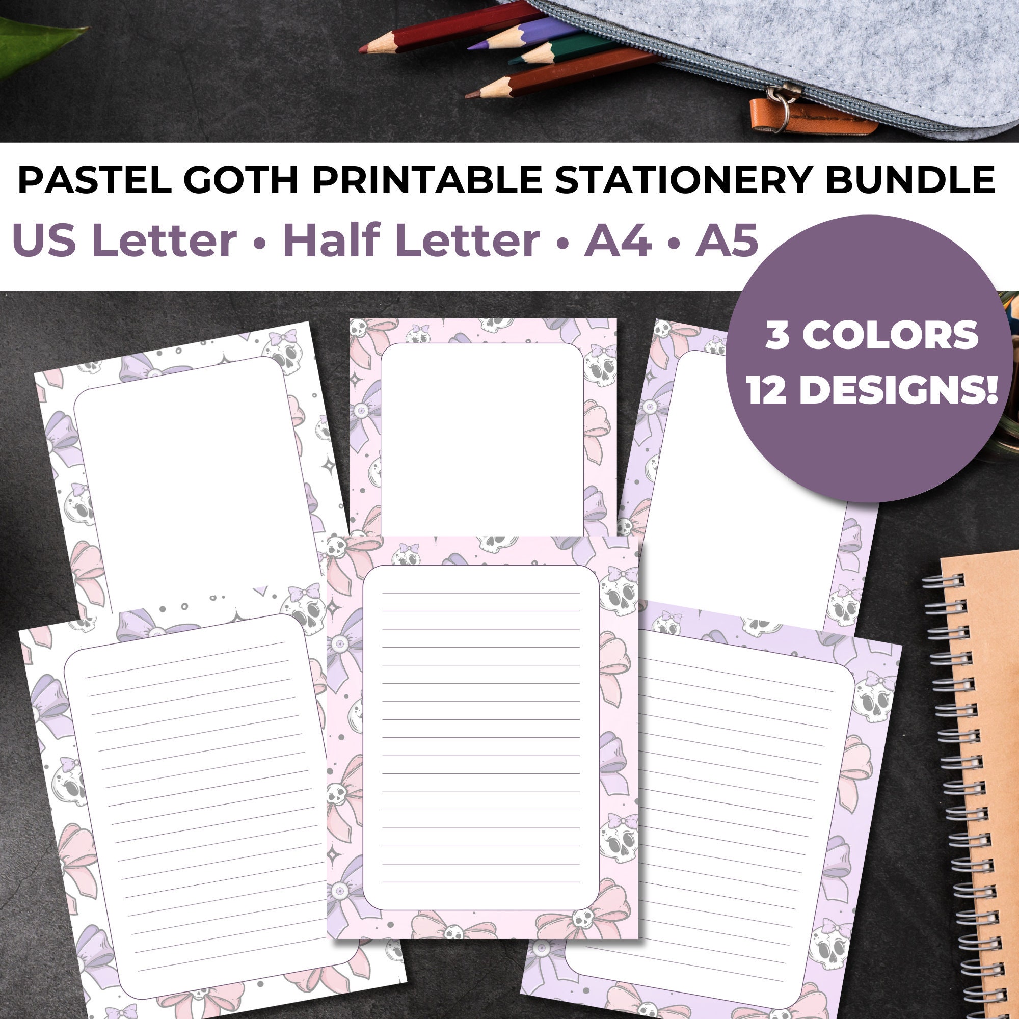Pastel Goth Stationery, Cute Goth Stationery, Gothic Stationery, Print ...