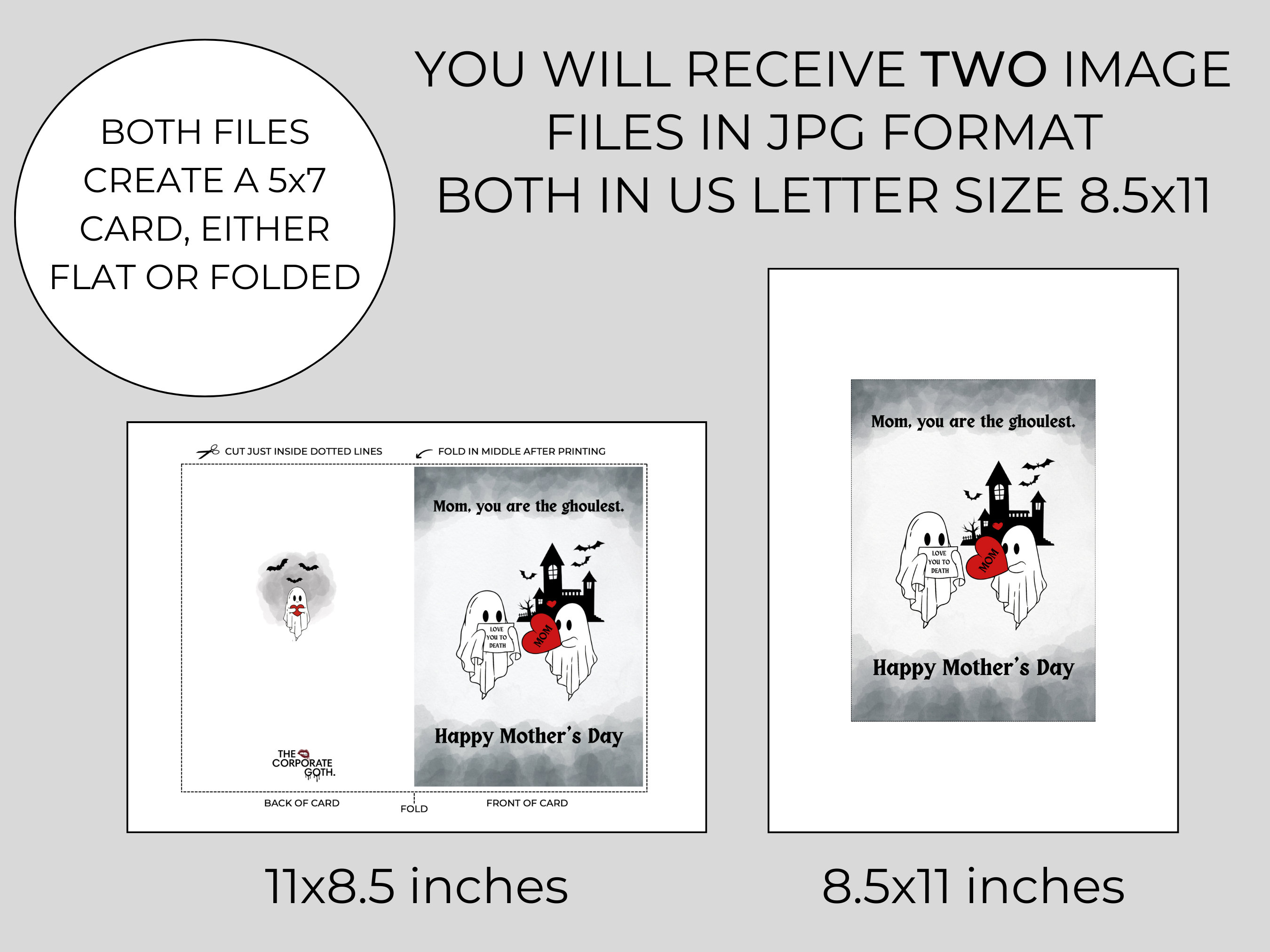 Cute Goth, Mother's Day Card, 5x7 Printable Card, You Are the Ghoulest ...