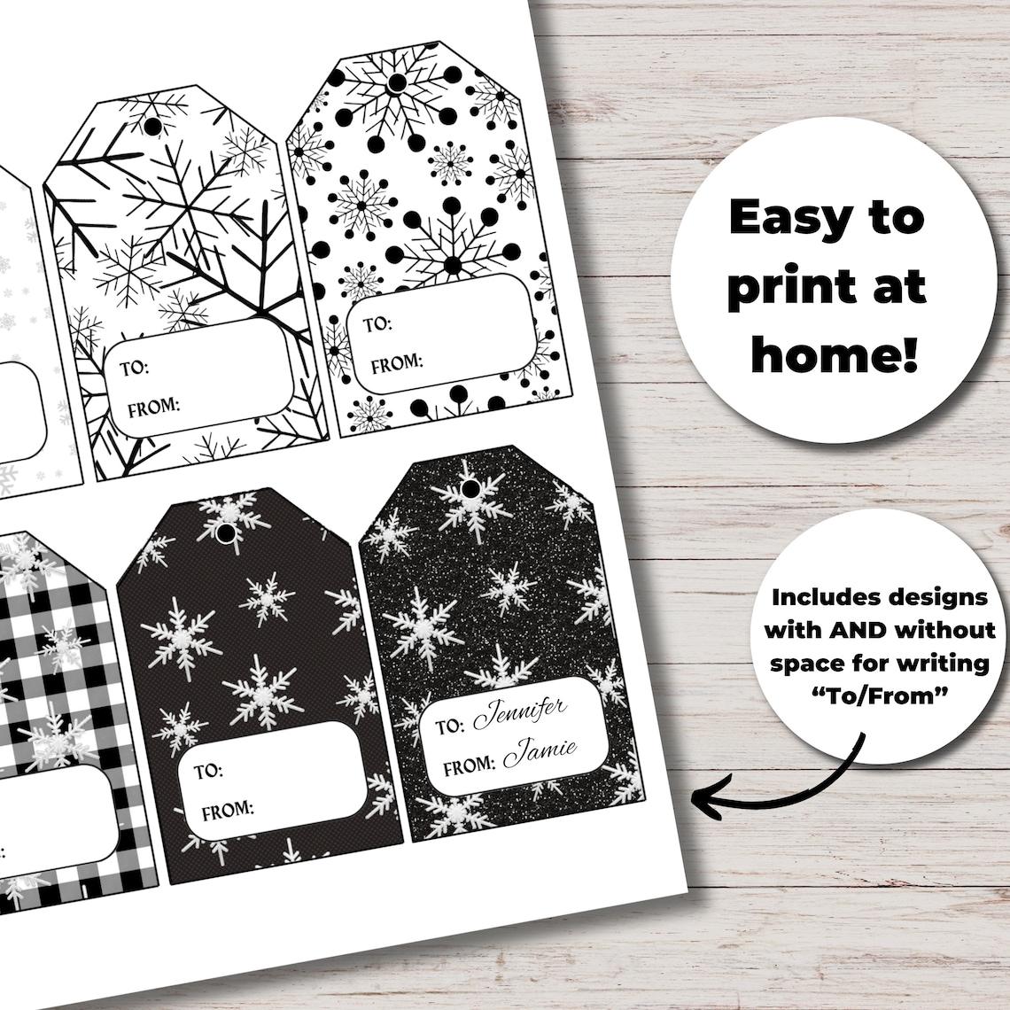 Black and White Christmas Tags Printable Christmas Gift Tags - Etsy