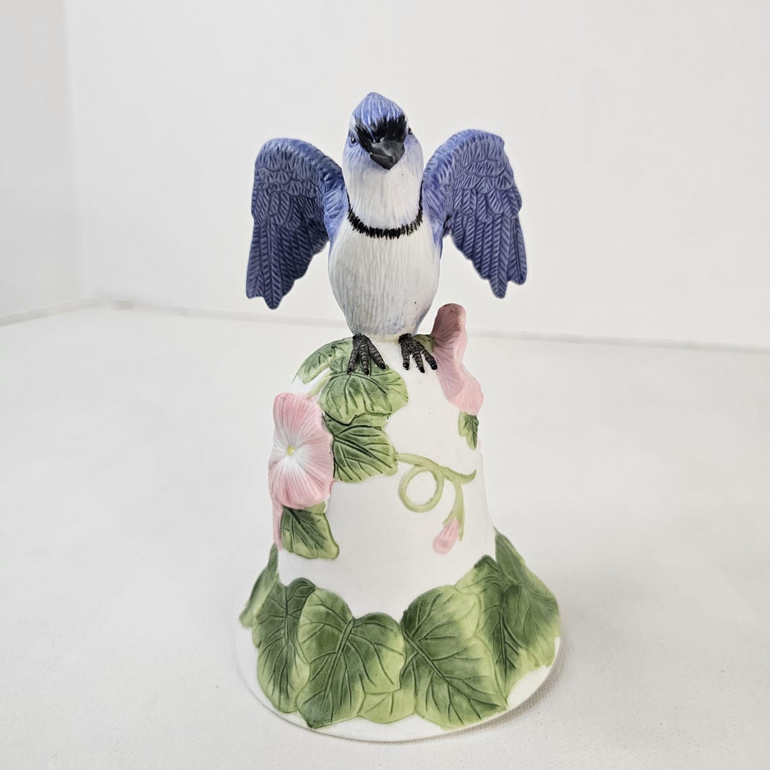 Avon 2001 Porcelain Blue Jay Bird Flower Bell Figurine Decor Home ...
