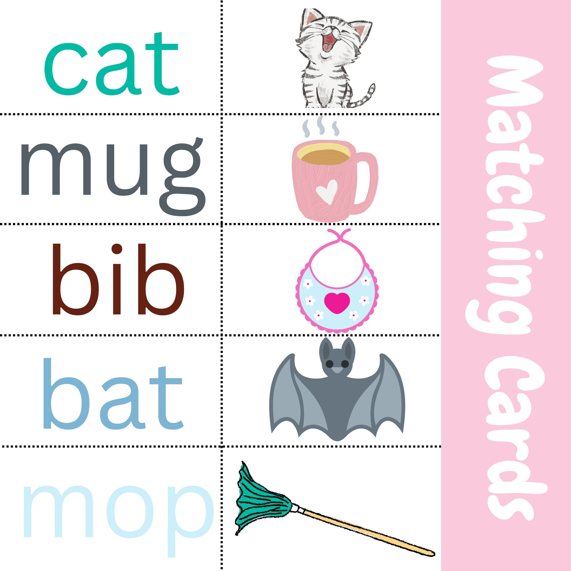 Picture Matching Flash Cards | Matching Word to Picture | CVC Picture ...