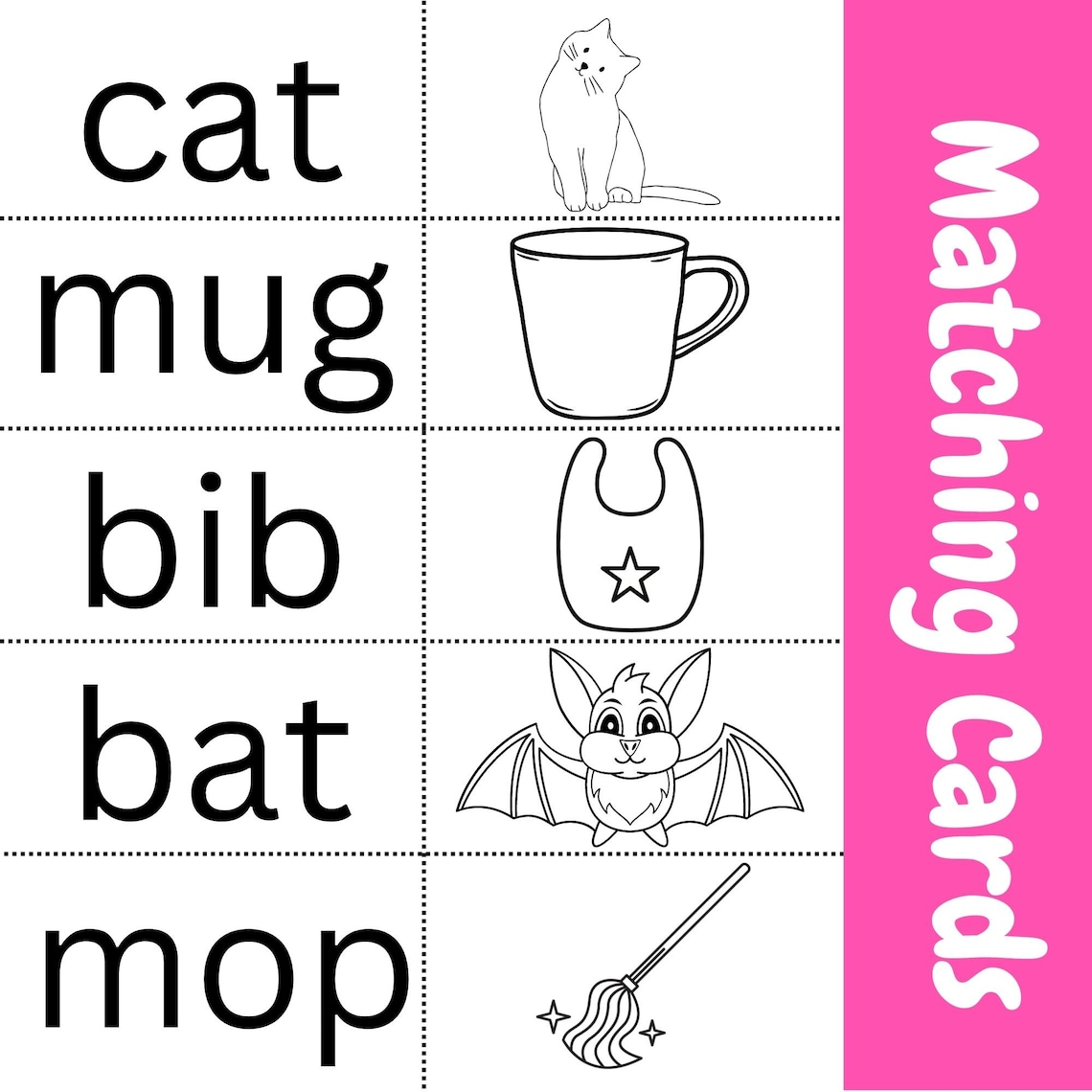 Word to Picture Matching Game Flash Cards Learning to Read Kindergarten ...