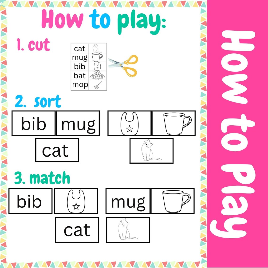Word to Picture Matching Game Flash Cards Learning to Read Kindergarten ...