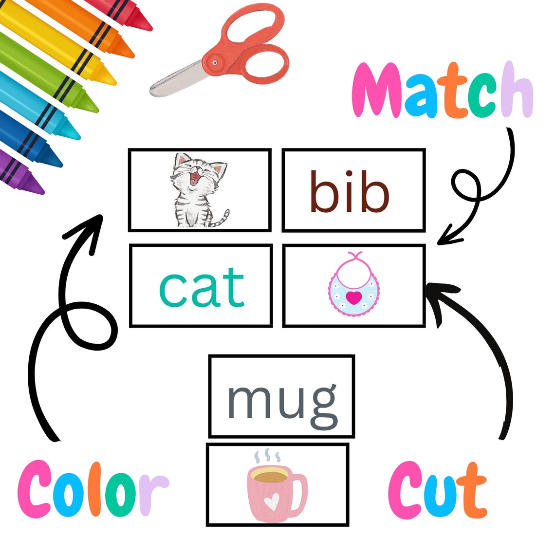 Picture Matching Flash Cards Matching Word to Picture CVC Picture Words ...