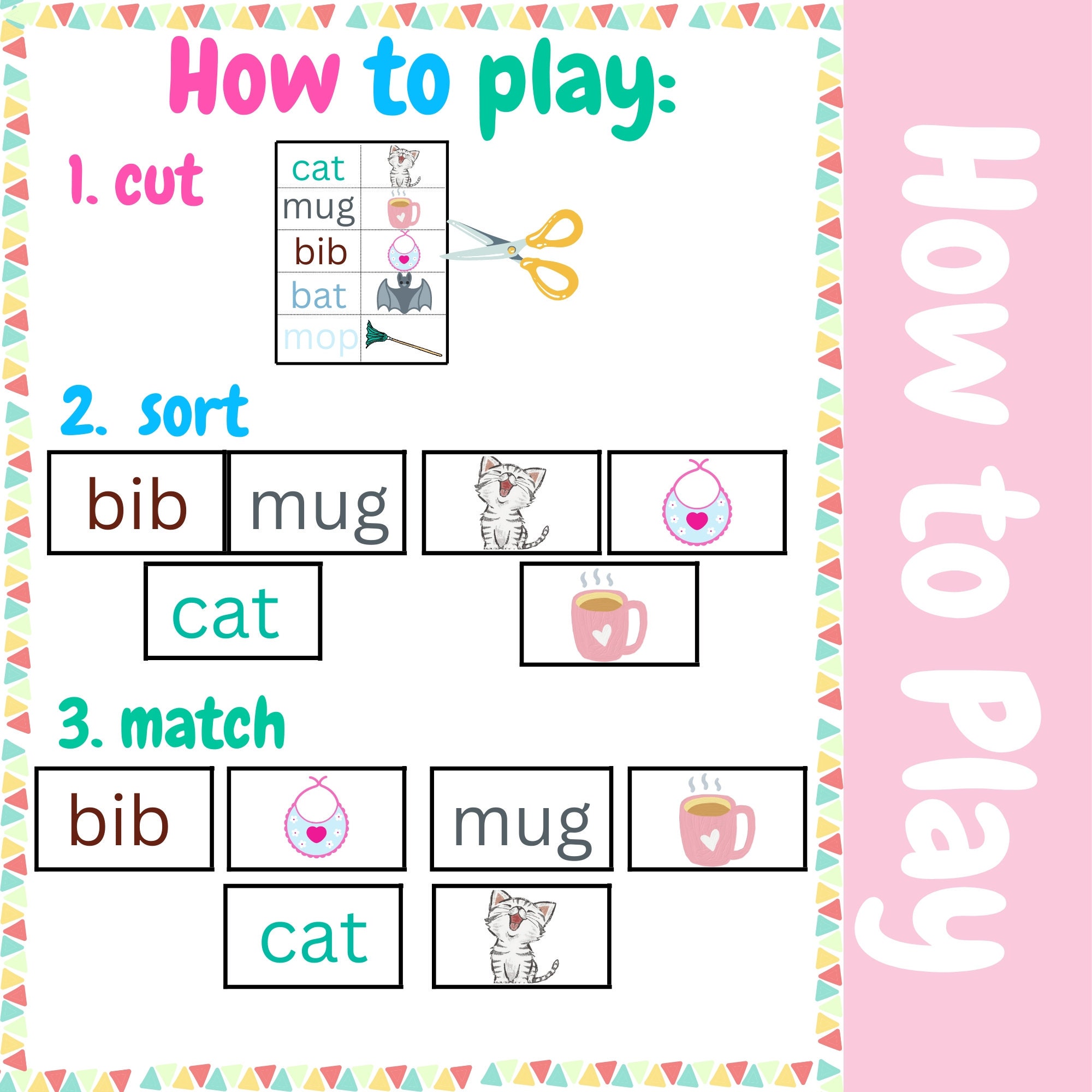 Picture Matching Flash Cards | Matching Word to Picture | CVC Picture ...