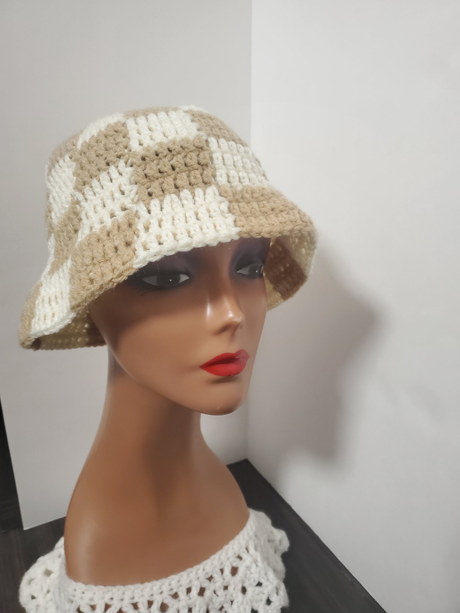 Crochet Checkered Bucket Hat - Etsy