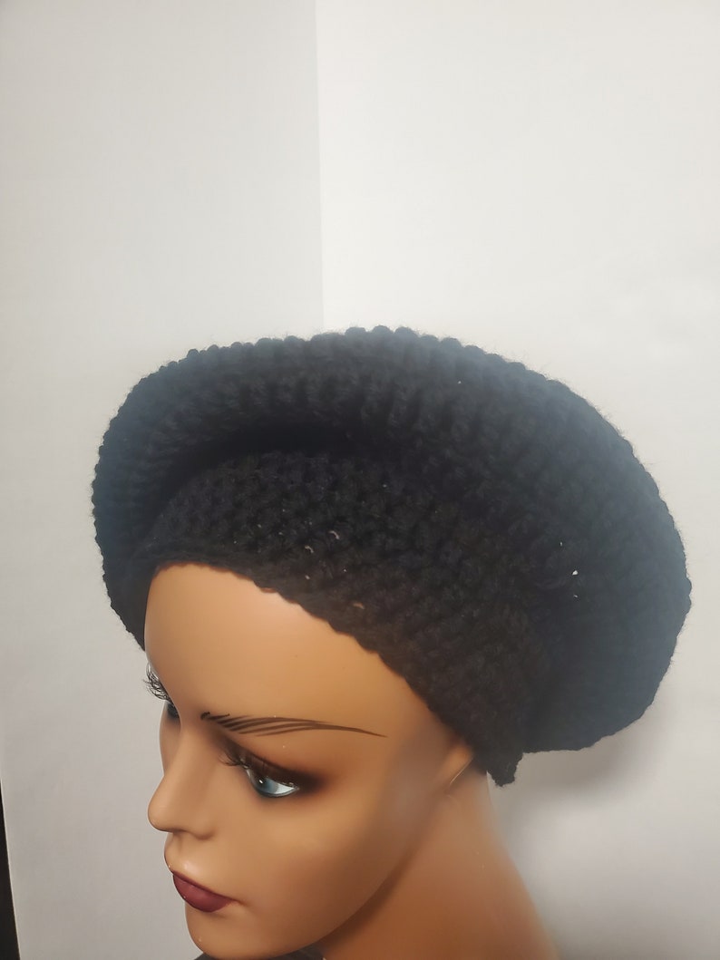 Black Handmade Crochet Beret Tam Beanie Dreadlock Rastafarian Reggae ...