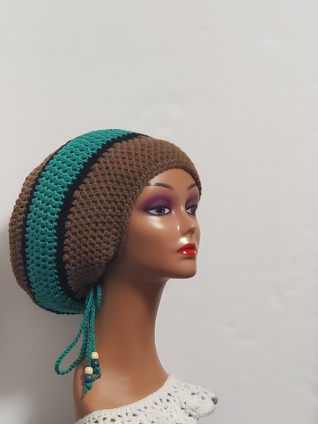 Jaded Handmade Crochet Tam Hat Dreadlock W Drawstring Reggae Baggy ...