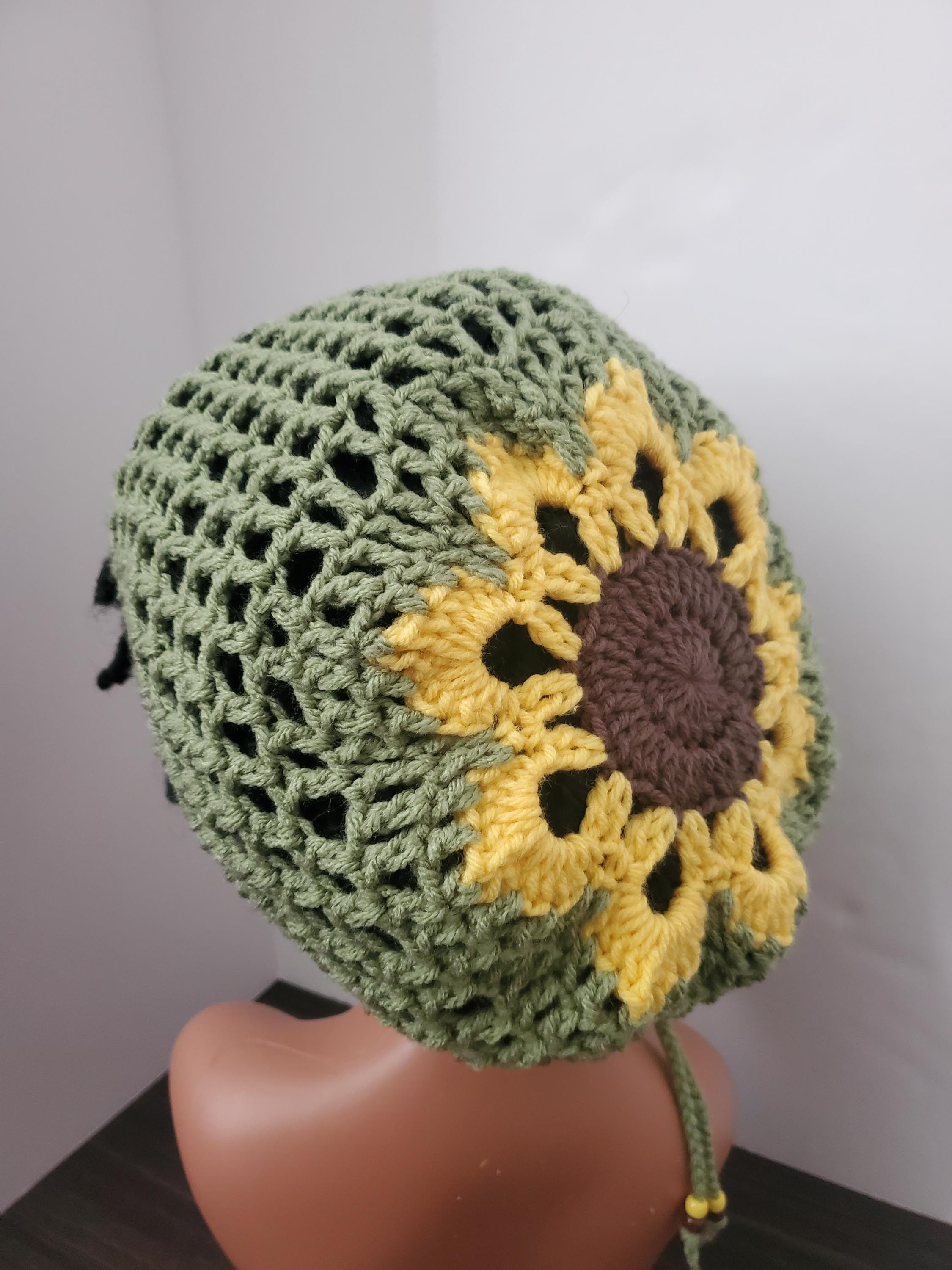 Crochet Flower Tam Slouch Hat With Drawstring Handmade One Size - Etsy