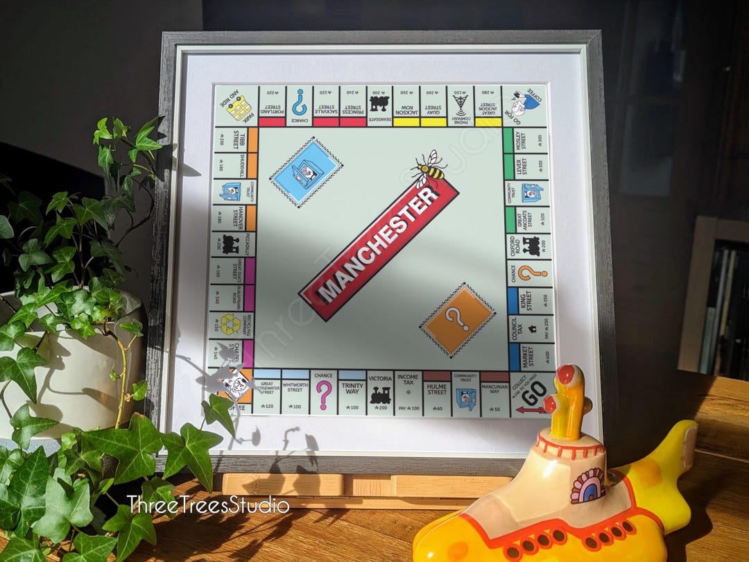 Manchester Monopoly Board Game Art Print a Unique, Fun and Colourful ...