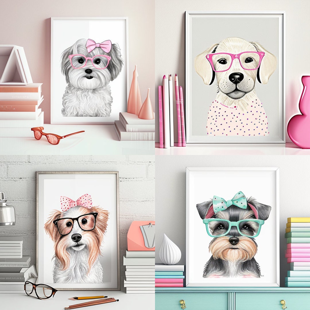 PUPPIES WALL ART | Set of 4 Digital Download Puppy Wall Art | Cute Dog ...