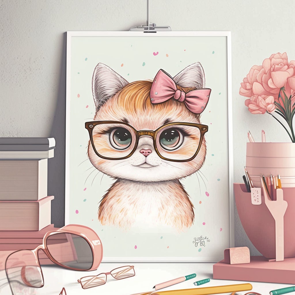 CUTE KITTEN POSTER | Girly Cats Digital Download Wall Art | Set of 8 ...