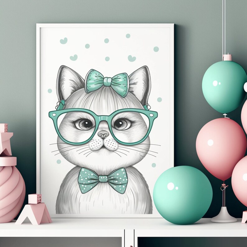 CUTE KITTEN POSTER | Girly Cats Digital Download Wall Art | Set of 8 ...