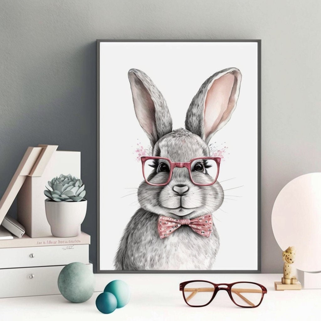 Watercolor Rabbit Prints Set | Playful Nursery Wall Art (digital ...