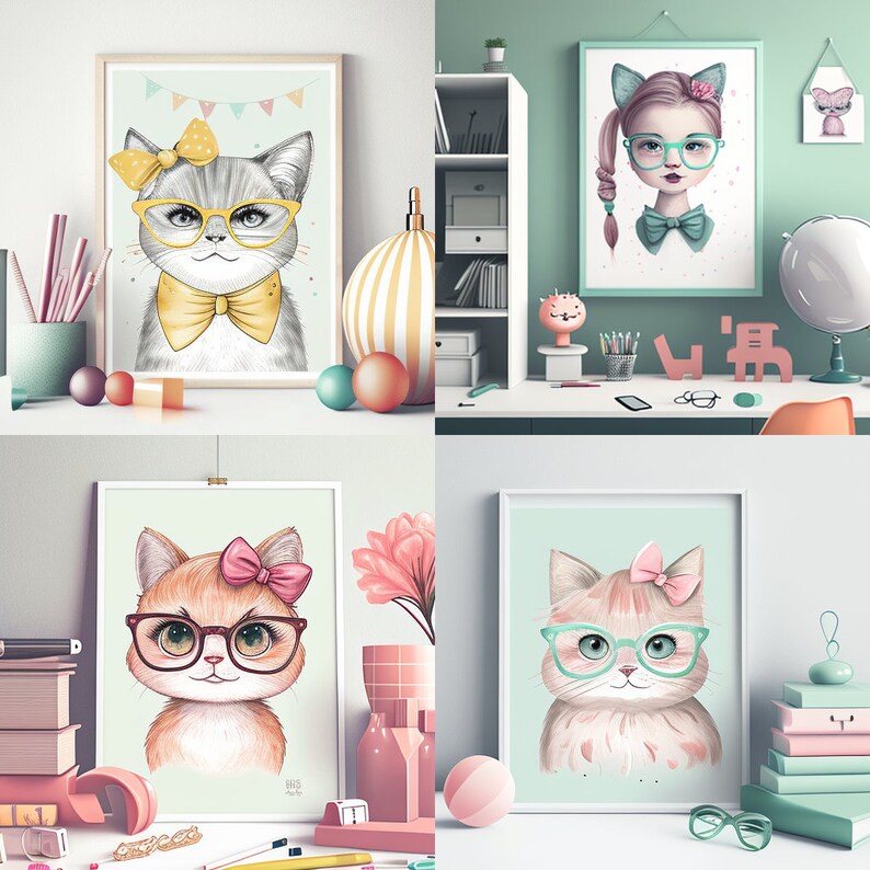 CUTE KITTEN POSTER | Girly Cats Digital Download Wall Art | Set of 8 ...
