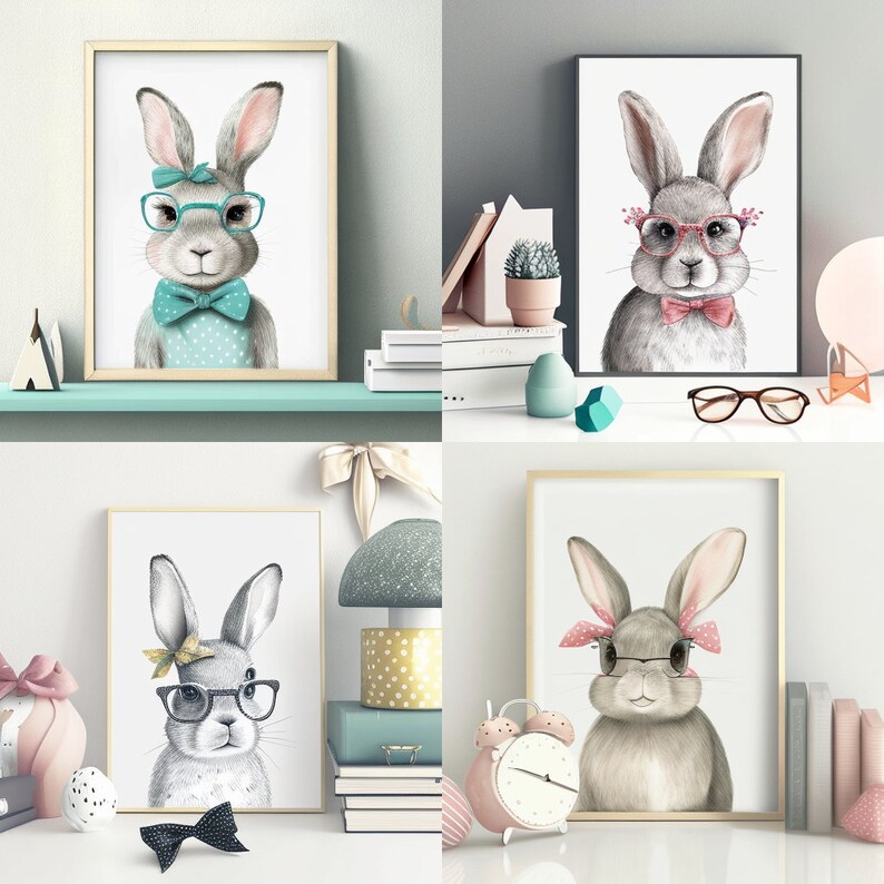 Watercolor Rabbit Prints Set | Playful Nursery Wall Art (digital ...