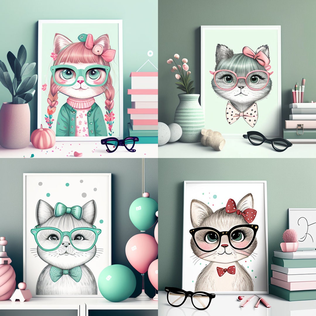 CUTE KITTEN POSTER | Girly Cats Digital Download Wall Art | Set of 8 ...