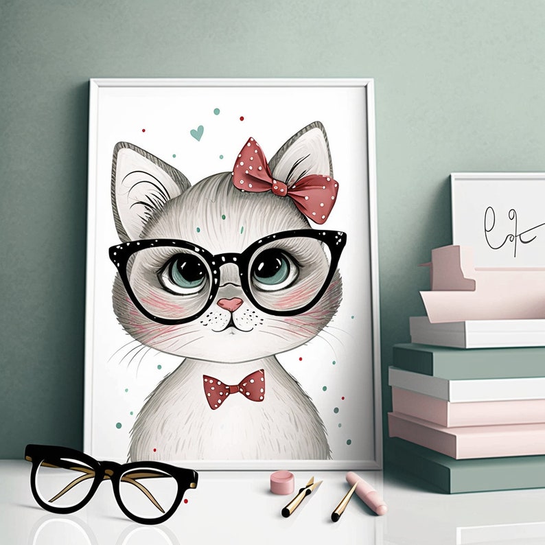 CUTE KITTEN POSTER | Girly Cats Digital Download Wall Art | Set of 8 ...