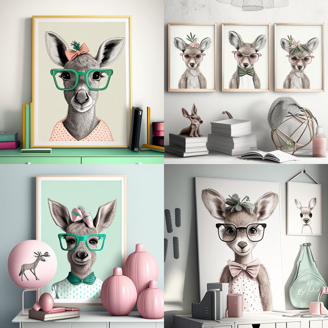CUTE KANGAROO PRINT | Kangaroo Digital Download Set of 6 Wall Art Print ...