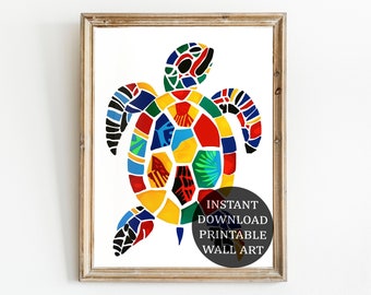 Glowing Sea Turtle Print Instant Download Multi-colored Turtle Colorful ...