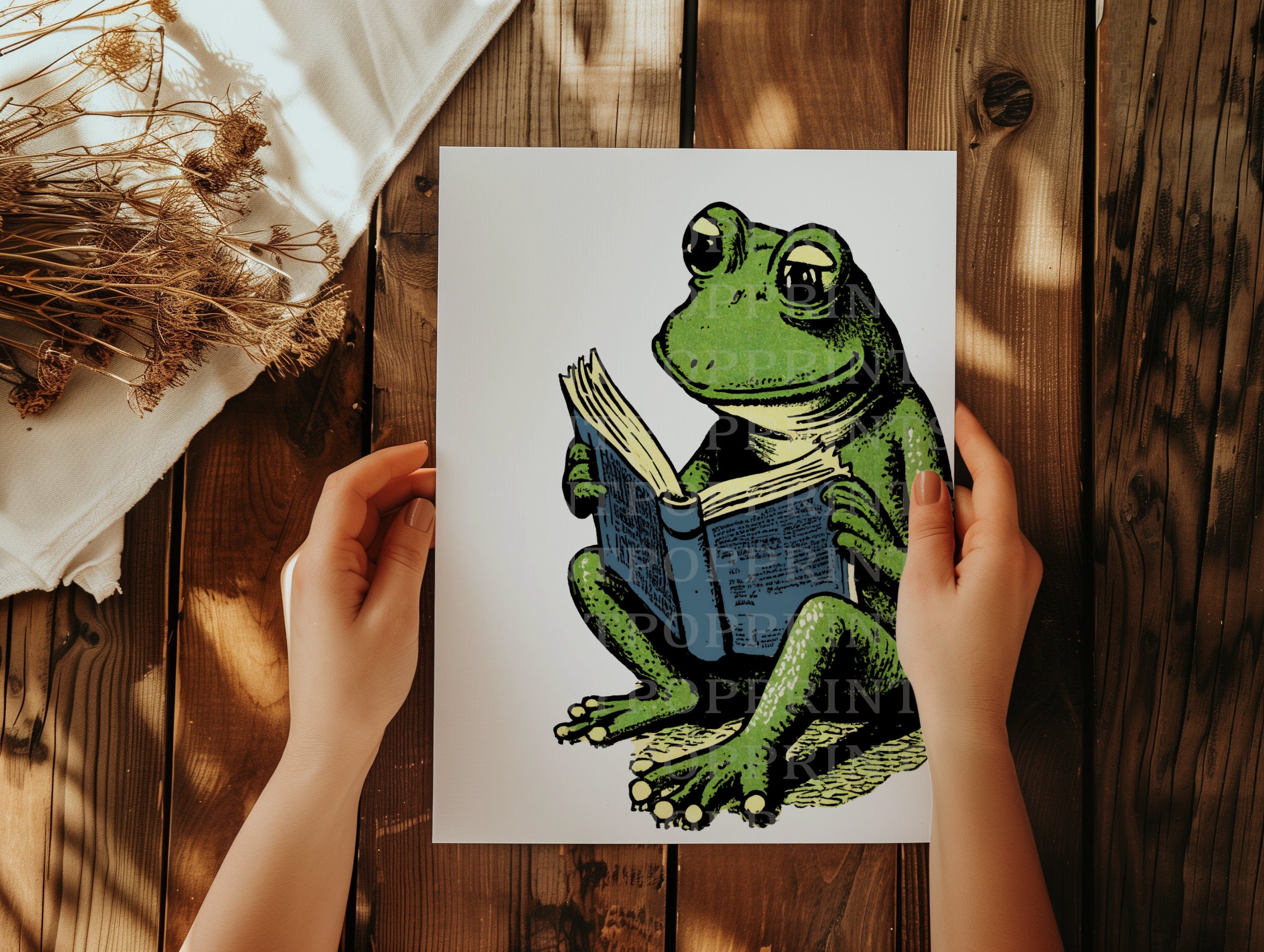 Retro Reading Frog Poster Cute Frog Wall Art Book Wall Art Library Wall ...