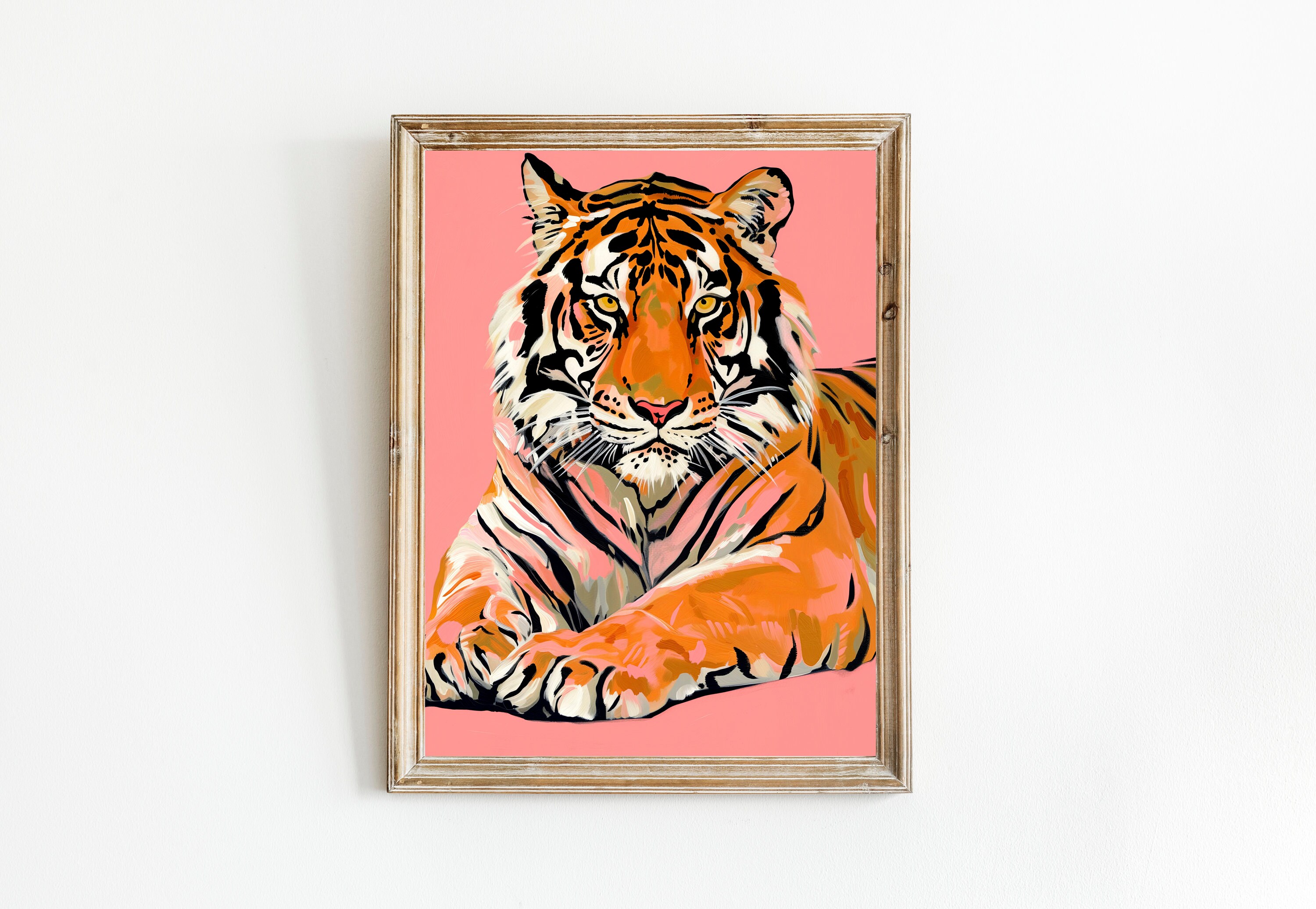 Printable Tiger Artwork Majestic Tiger Painting on Pink Digital Print ...