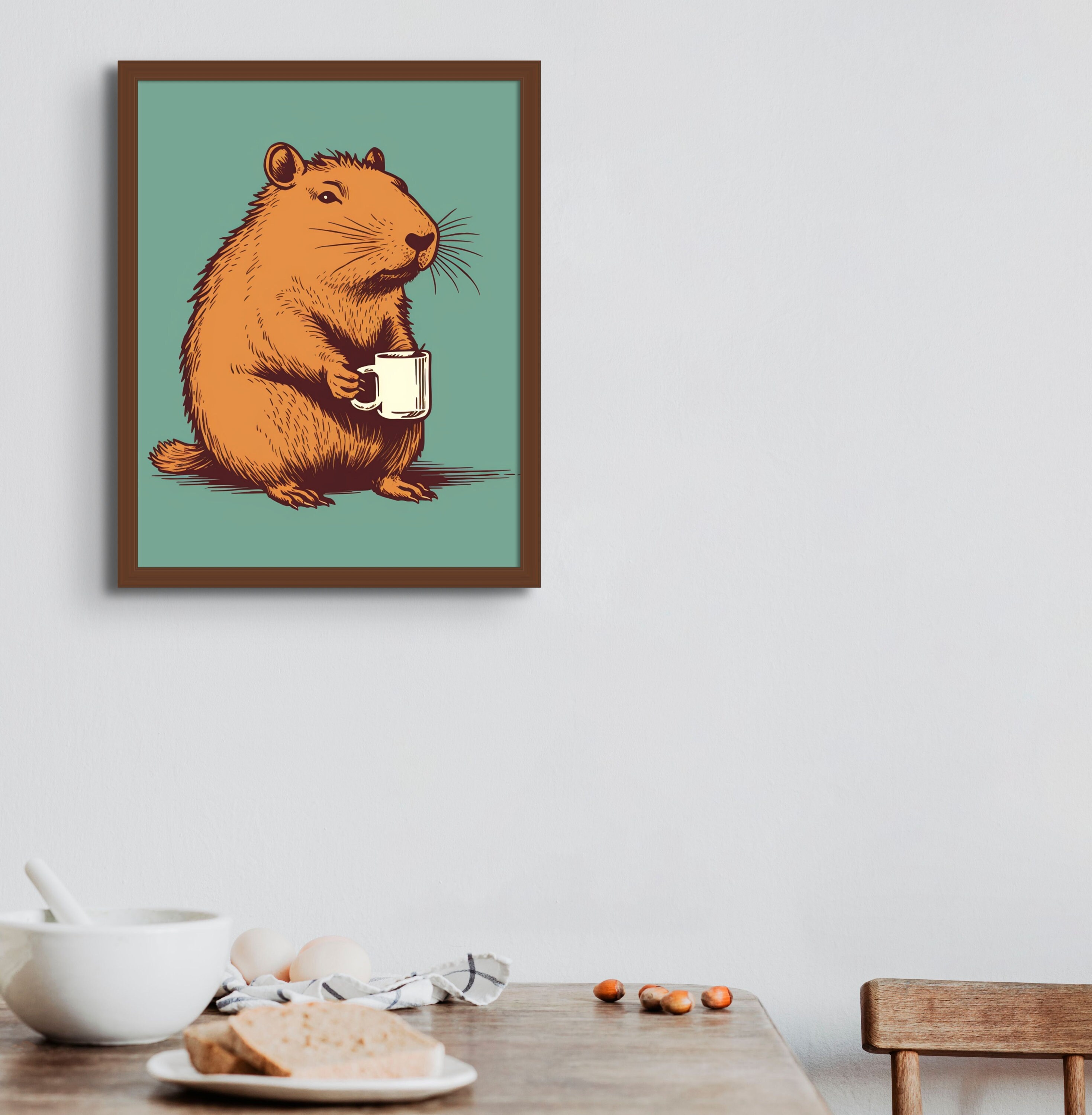 Capybara Drinking Coffee Art Print, Digital Download, Printable Wall ...