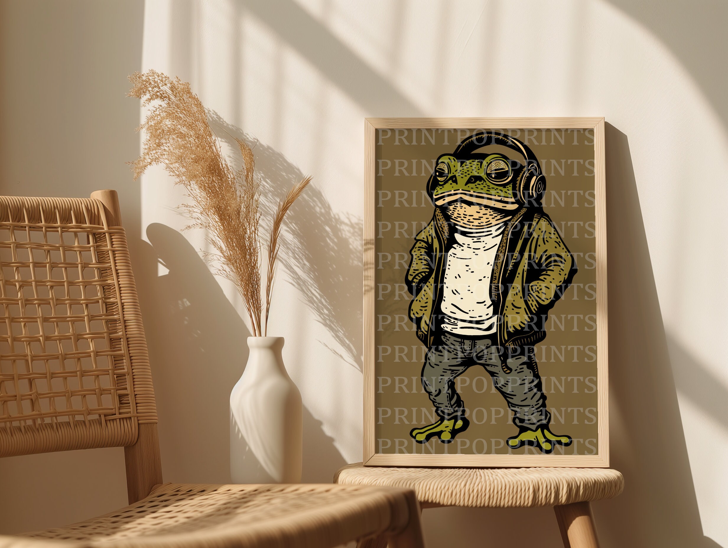 Stylish Anthropomorphic Frog Printable Art, Cool Frog With Headphones ...