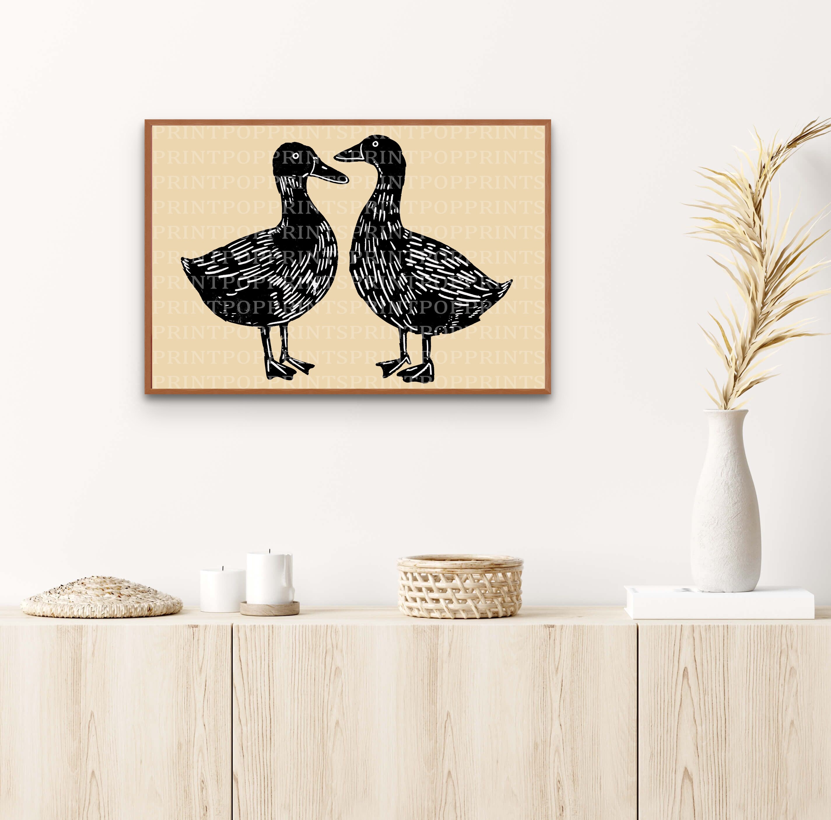 Printable Artwork of Two Black and Beige Ducks 5 Aspect Ratios Included ...