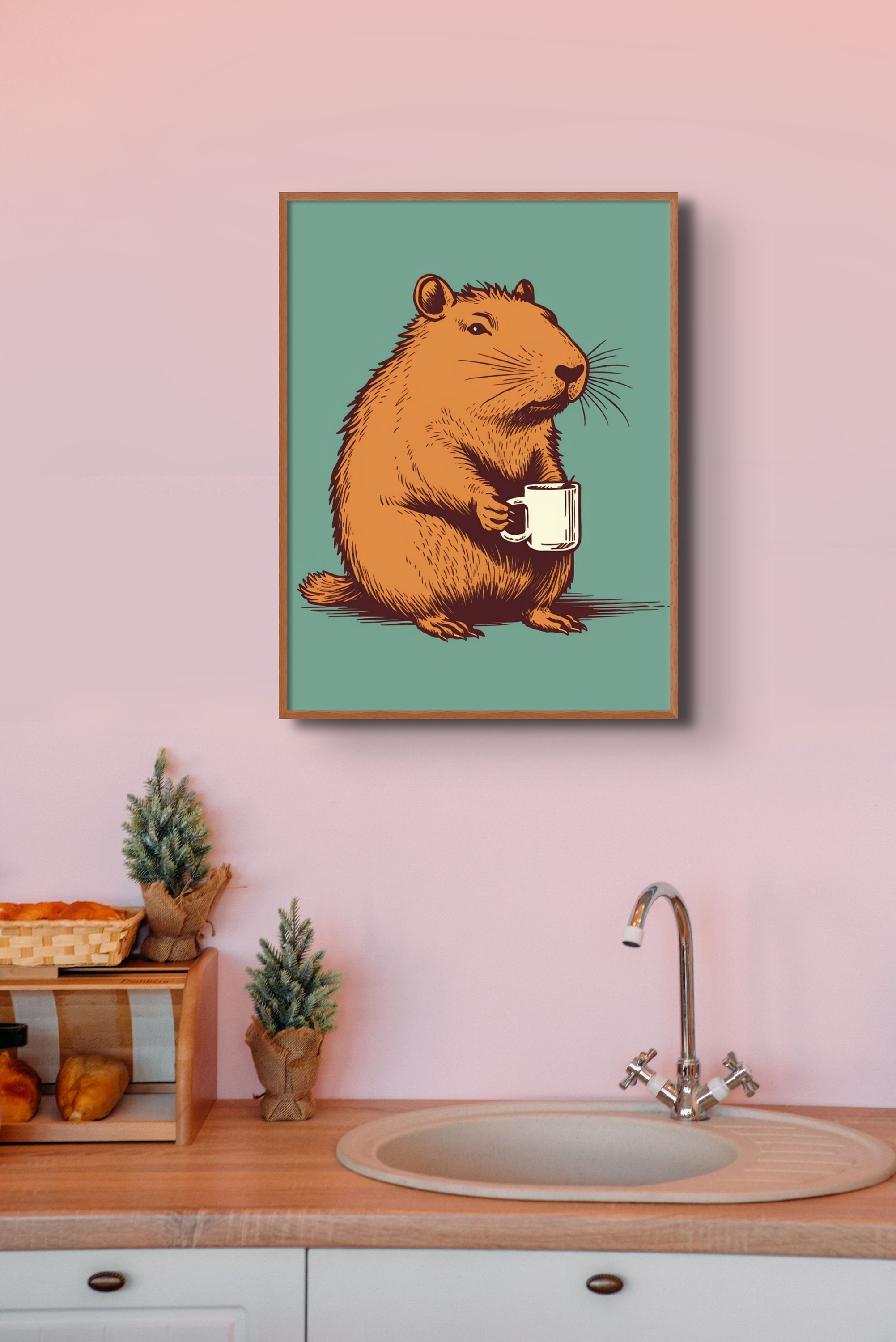 Capybara Drinking Coffee Art Print, Digital Download, Printable Wall ...