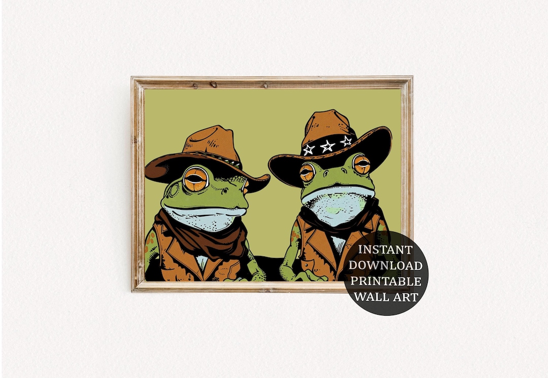 Retro Cowboy Frog Digital Art Print Quirky Animal Illustration for Wall ...