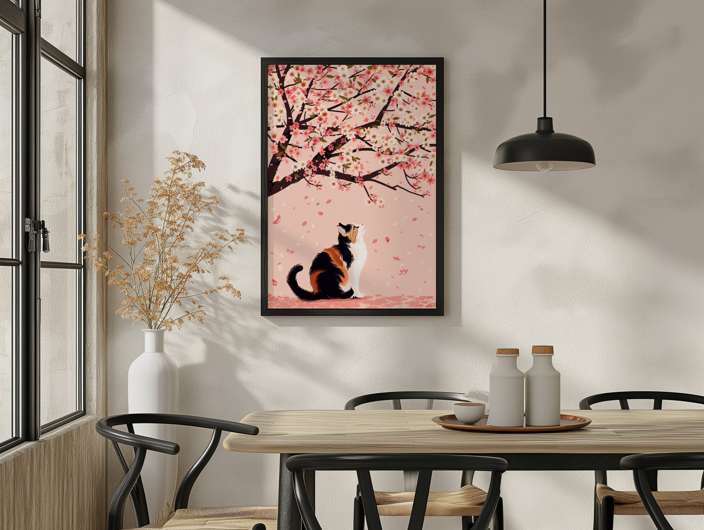 Calico Cat & Cherry Blossoms Digital Art Printable Spring Home Decor - Etsy