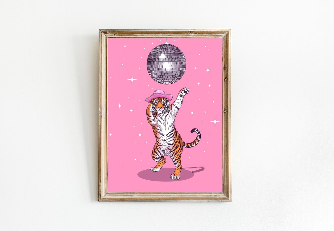 Retro Disco Tiger Digital Art Fun Animal Wall Art Pink Party Vibe ...