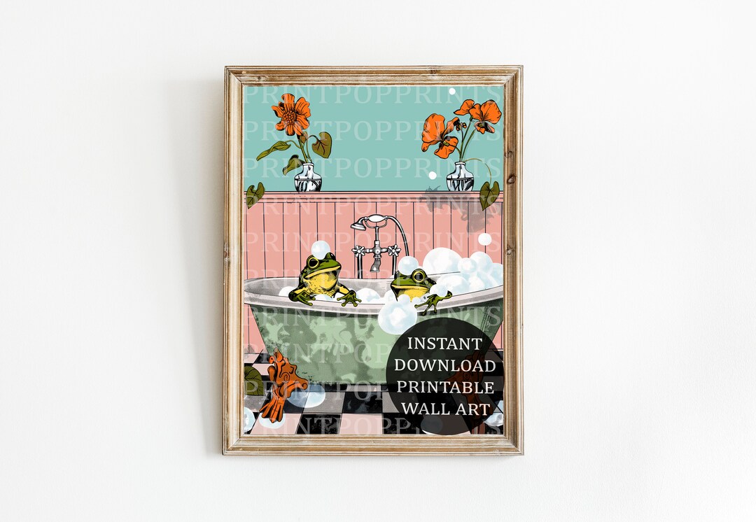 Cute Frog Bath Printable Art | 5 Aspect Ratios Included | Vintage ...