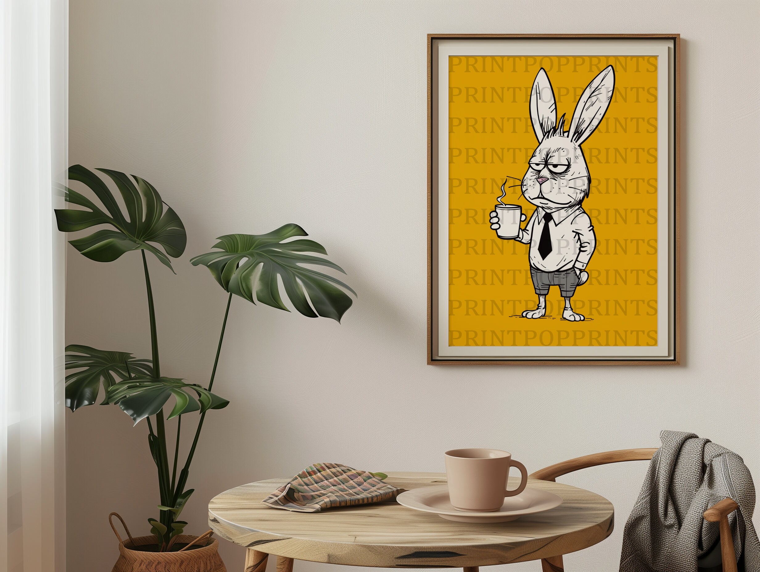 Grumpy Office Bunny Coffee Lover's Art Print, Quirky Home Office Decor ...
