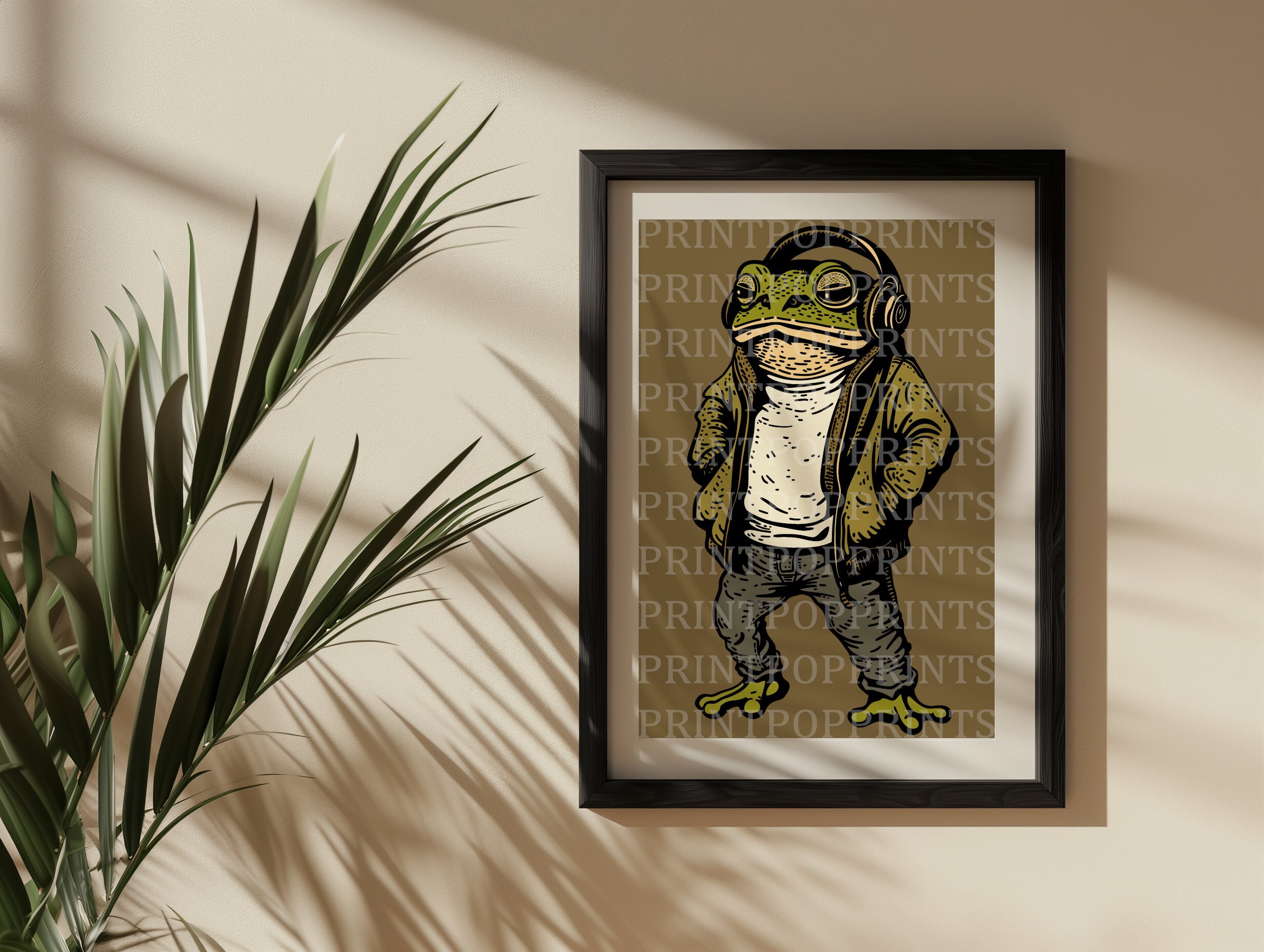 Stylish Anthropomorphic Frog Printable Art, Cool Frog With Headphones ...