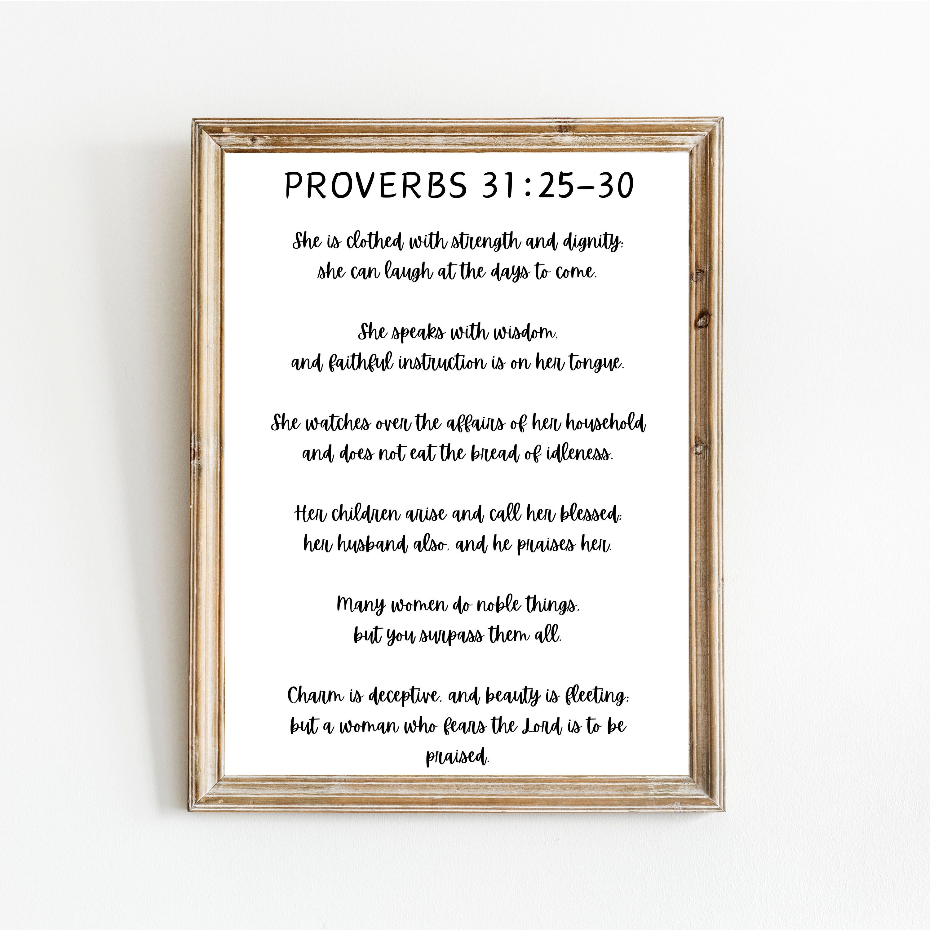 Proverbs 31:25-30 Scripture Art Printable Wisdom Typography ...