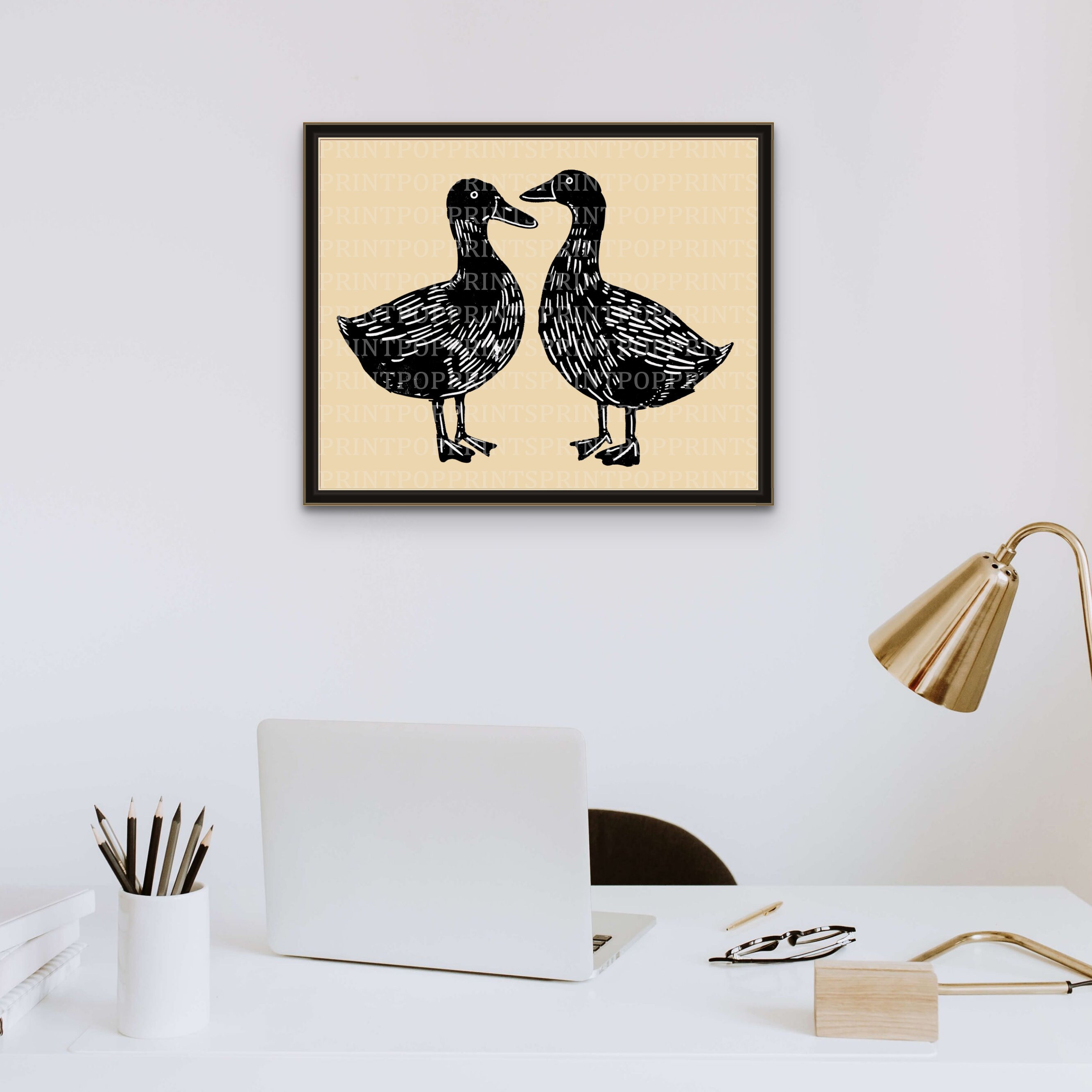 Printable Artwork of Two Black and Beige Ducks 5 Aspect Ratios Included ...