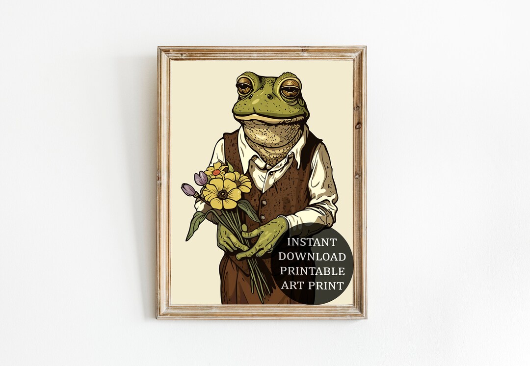 Gentleman Frog With Flowers Printable Wall Art, Whimsical Animal ...