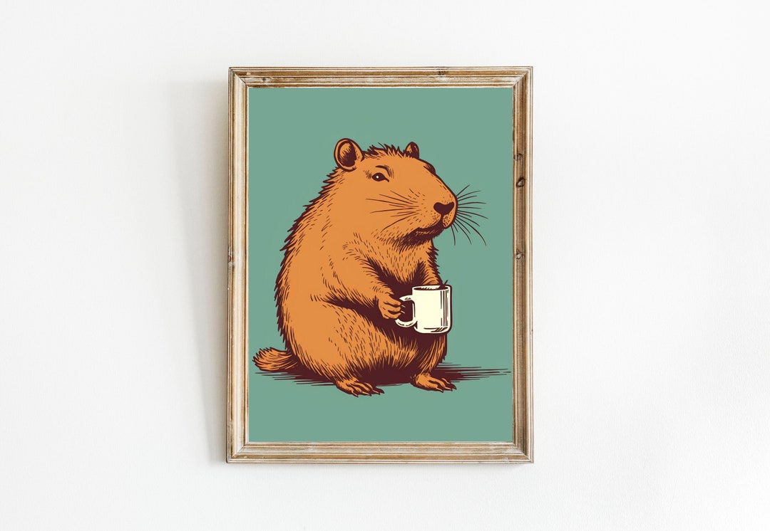 Capybara Drinking Coffee Art Print, Digital Download, Printable Wall ...