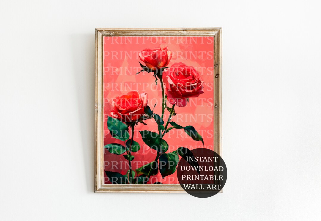 Printable Red Roses Painting 5 Aspect Ratios Included Digital Download ...