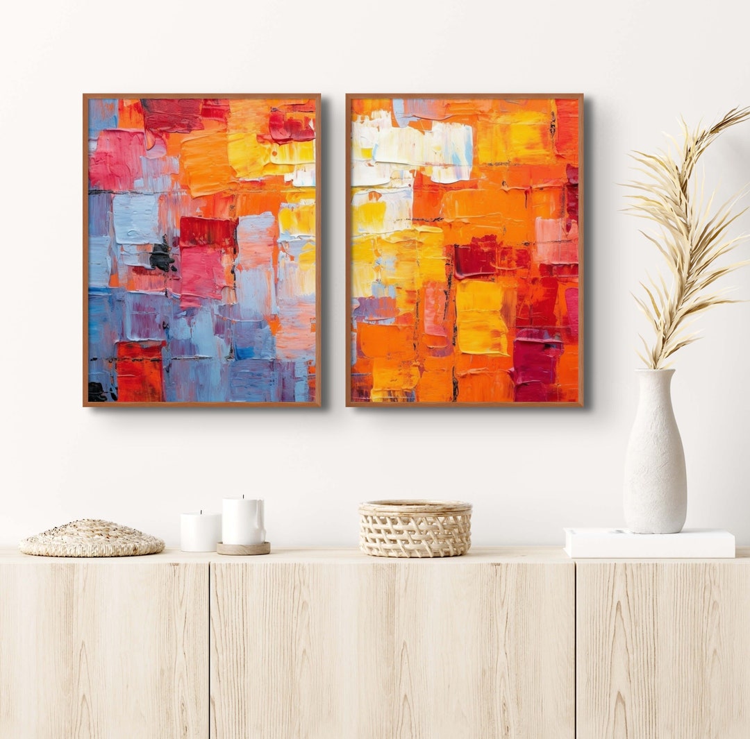 Abstrakte Pinselstrich Wandkunst 2er-Set, digitale Kunst, herunterladbares Poster, druckbare ...
