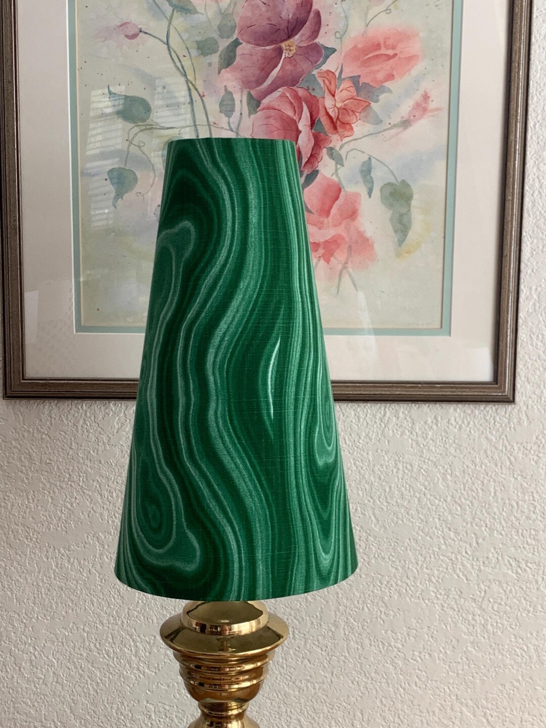 Tall Lamp Shade-malachite Green and White Marble Lampshade- Washer Spider Fitting- 4"top Dia X 8 ...