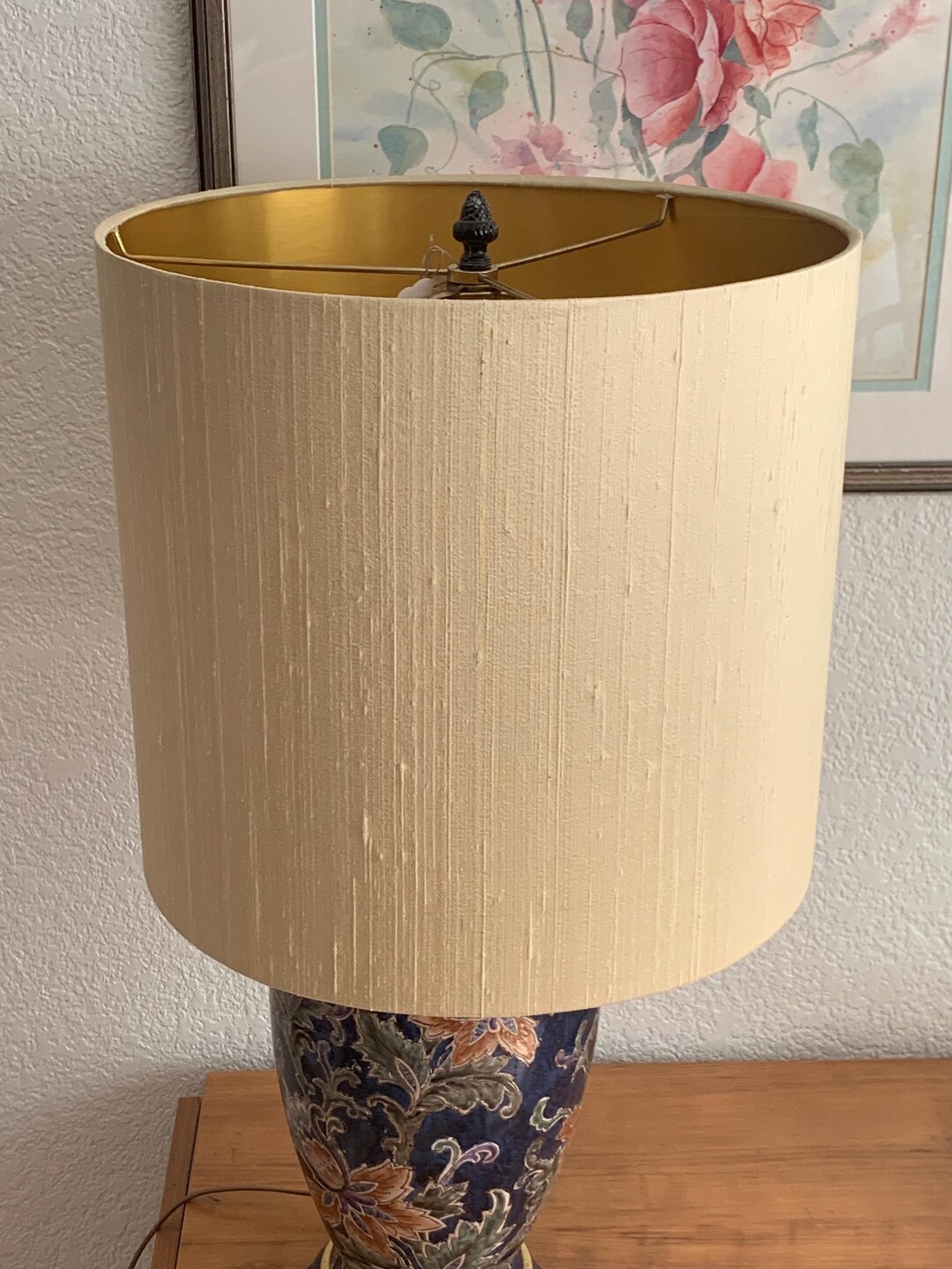 Gold Silk Drum Shade- Washer Spider Fitting- Gold Lining- 14"top Dia X ...