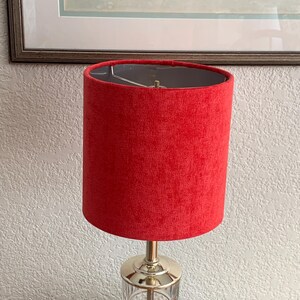 One Red Velvet Drum Lampshade- Washer Spider- Silver Lining-7"dia X 7"h ...