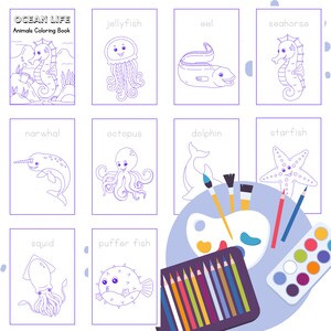 Printable Colorful Ocean Life Coloring Book, Editable Fun Markers ...